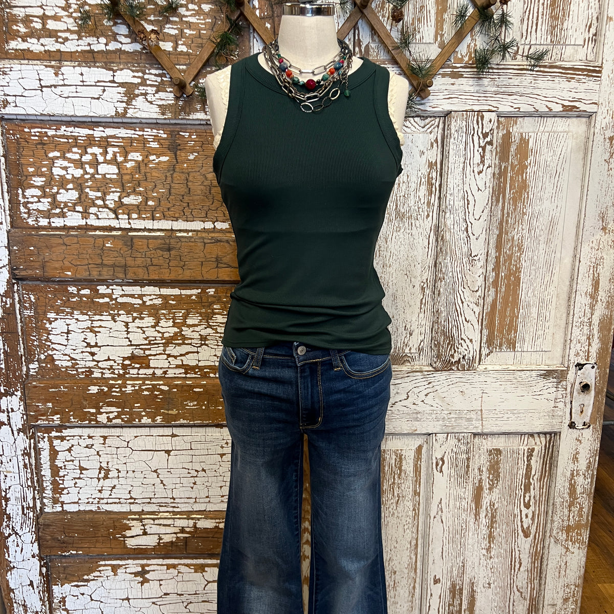 Pine Green Ribbed Tank: Small - 2X – Artistic Works By Lu
